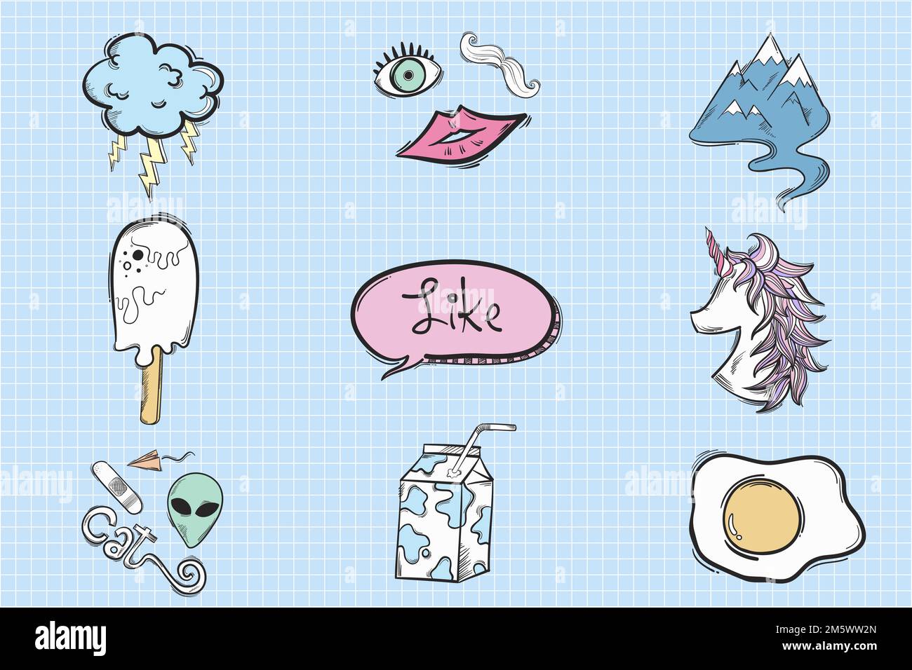 Vector funky hand drawn doodle cartoon sticker set Stock Vector Image ... Vector funky hand drawn doodle cartoon sticker set Stock Vector Image ...
