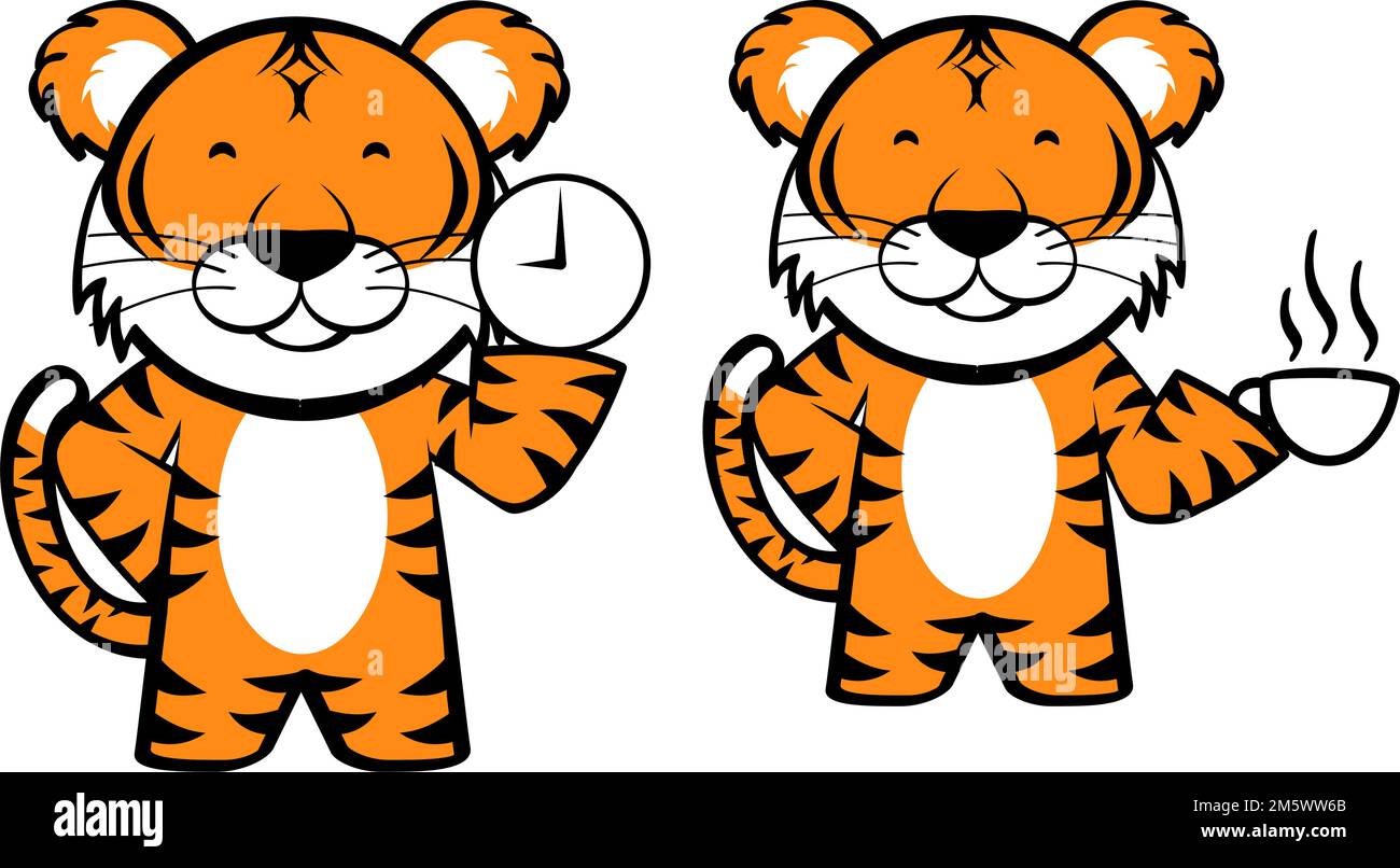 cute chibi tiger cartoon expressions set illustration in vector format ...