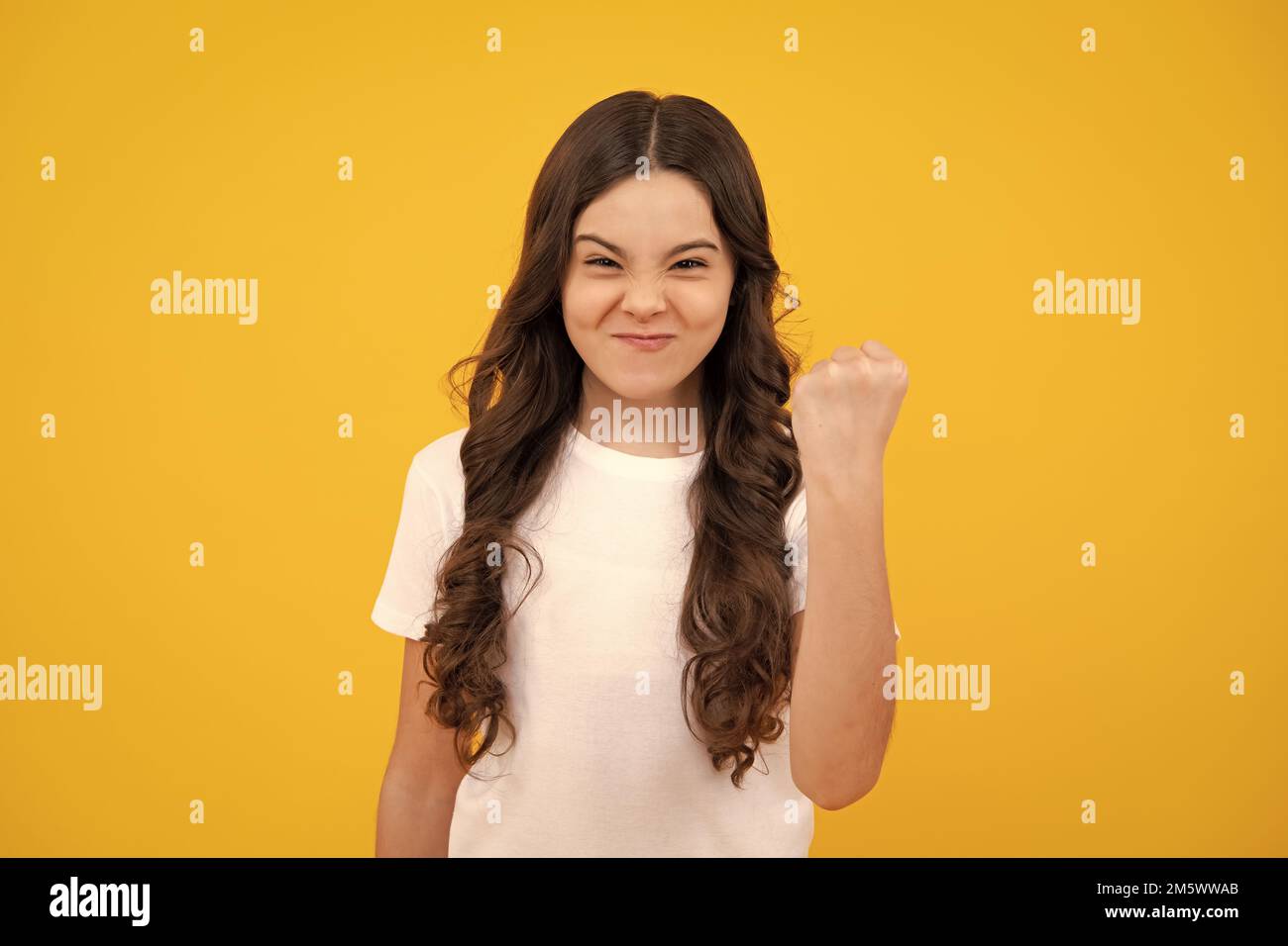 Child girl with angry expression. 12, 13, 14 year old teenager with ...