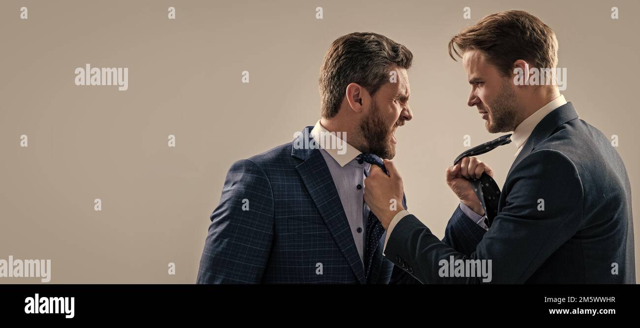 Man face portrait, banner with copy space. disagreed men colleague ...