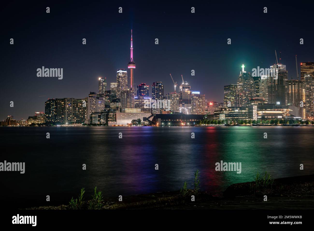 An image of a cityscape of Downtown Toronto during night with colorful ...