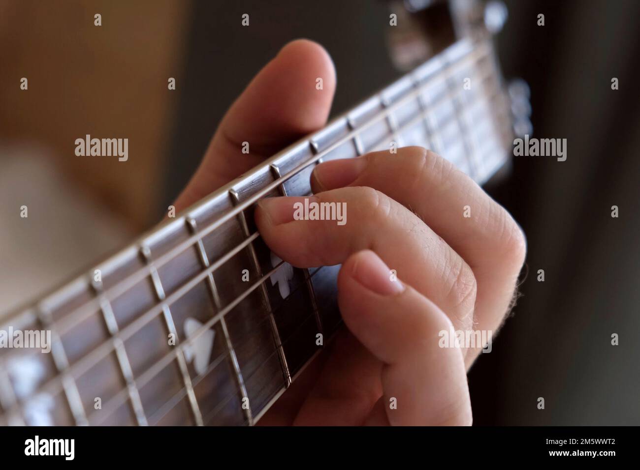 Man Playing Guitar Chord. Unrecognizable Person Rehearsing. Strumming ...