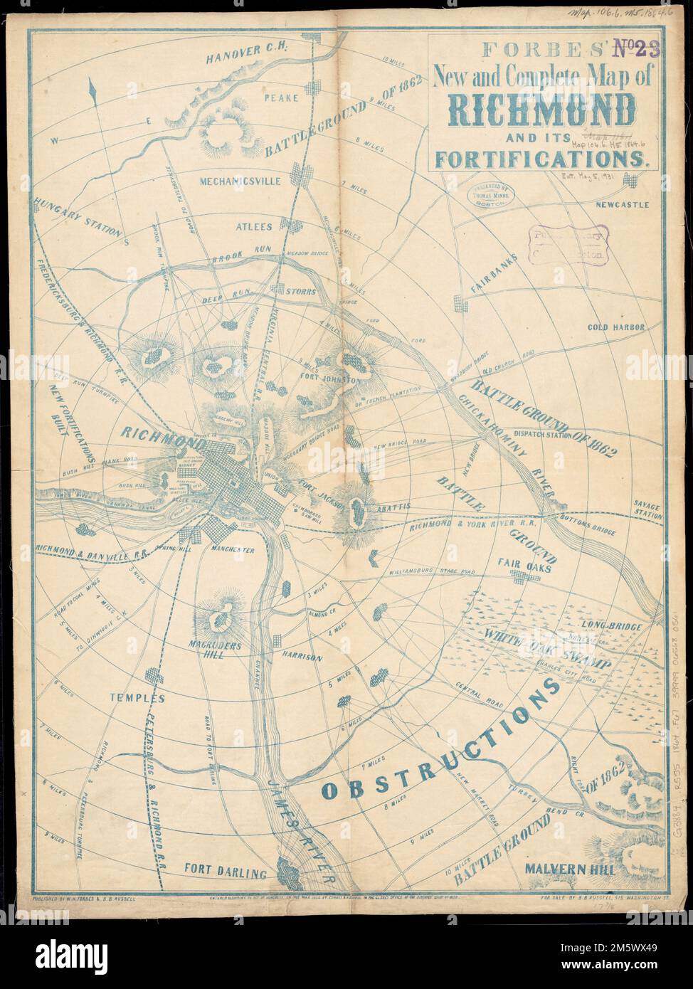 Forbes' new and complete map of Richmond and its fortifications. Relief ...