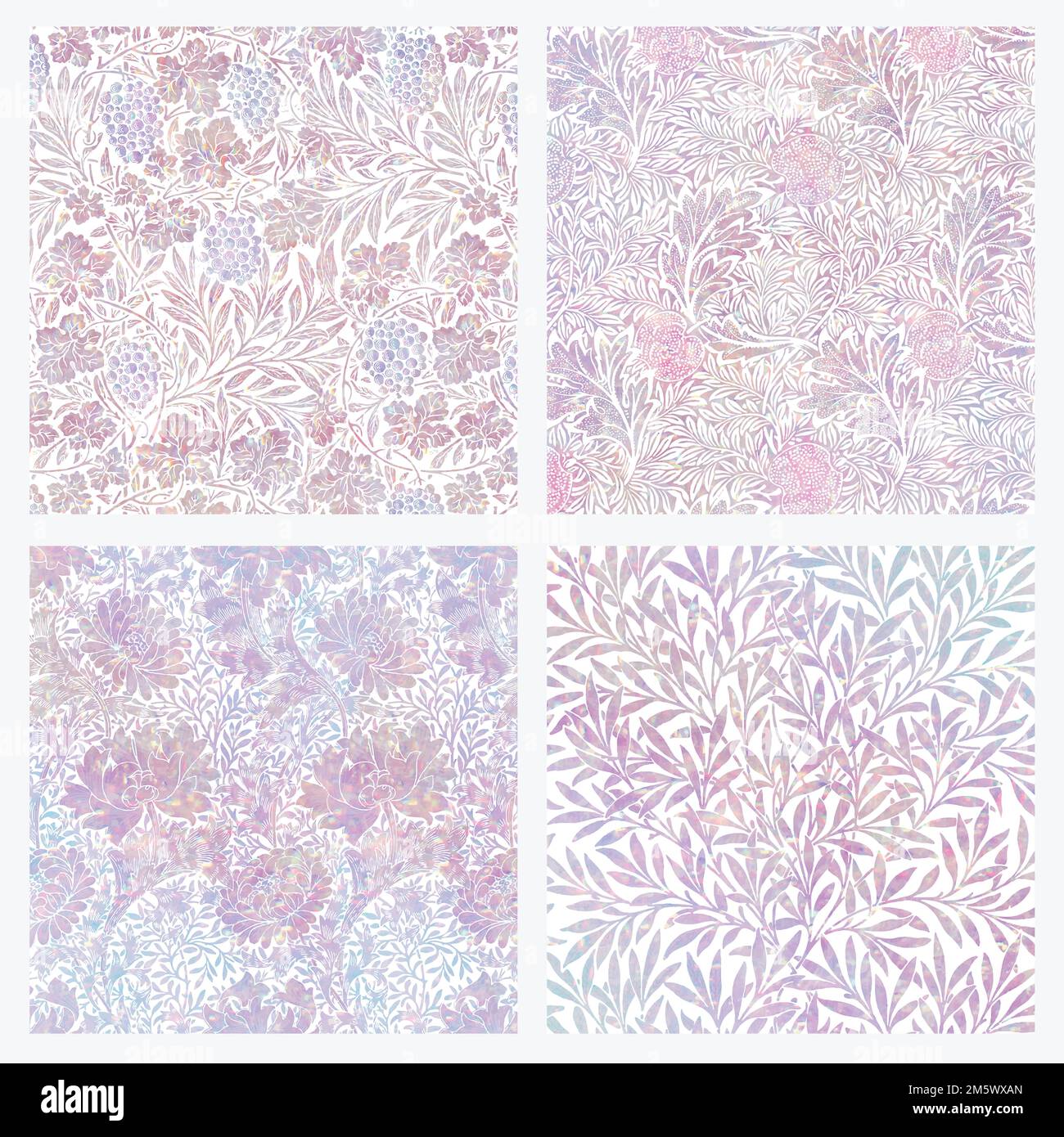 Vintage holographic floral vector pattern set remix from artwork by William Morris Stock Vector ...