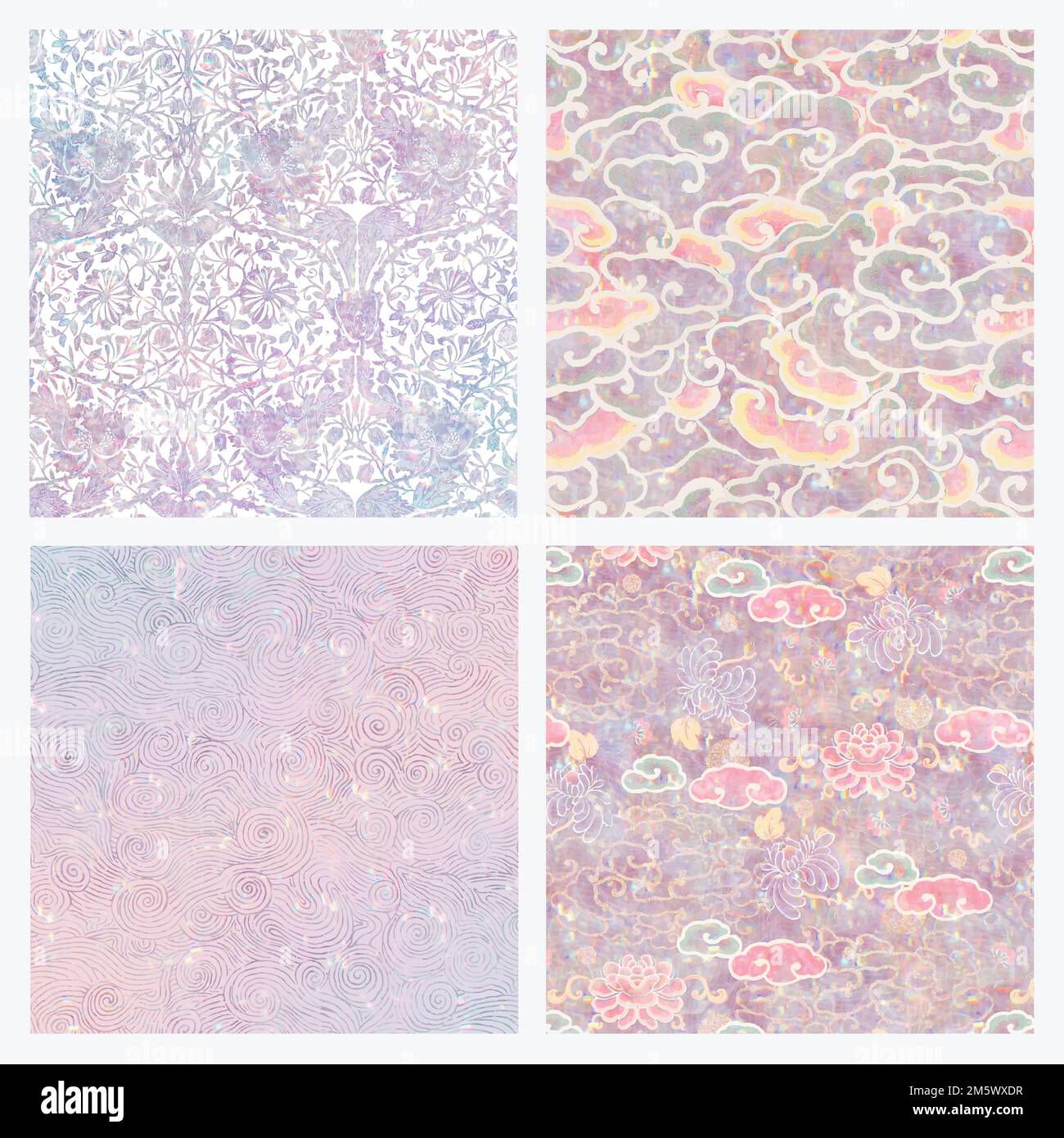 Vintage holographic floral vector pattern set remix from artwork by ...
