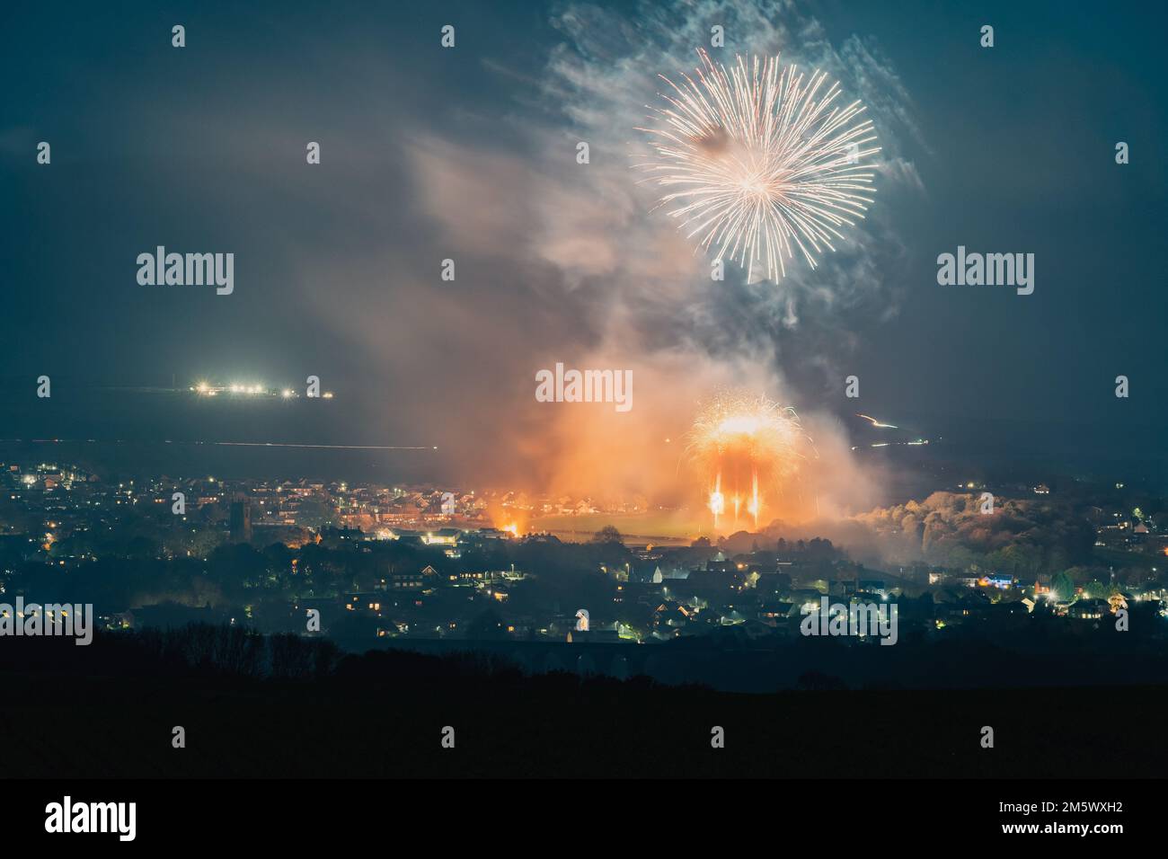 Fireworks over Penistone, Yorkshire, England, UK Stock Photo - Alamy