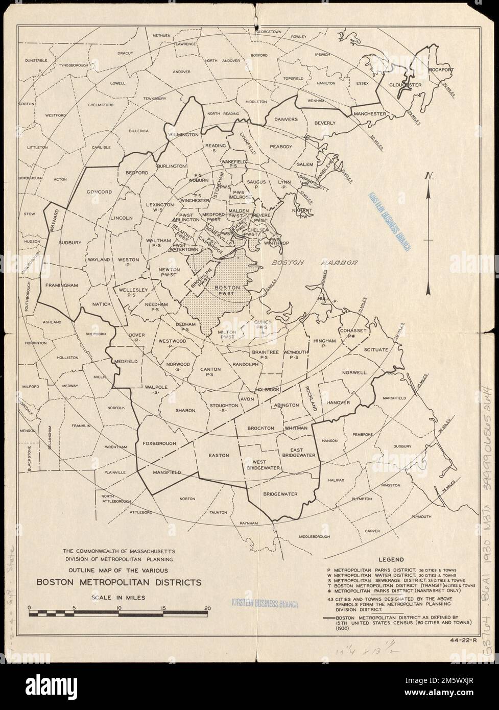 Outline map of the various Boston metropolitan districts. Shows ...