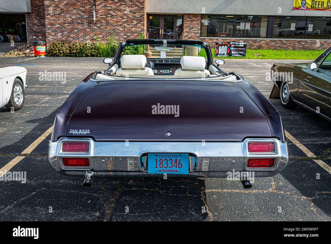 Iola, WI - July 07, 2022: High perspective rear view of a 1971 ...