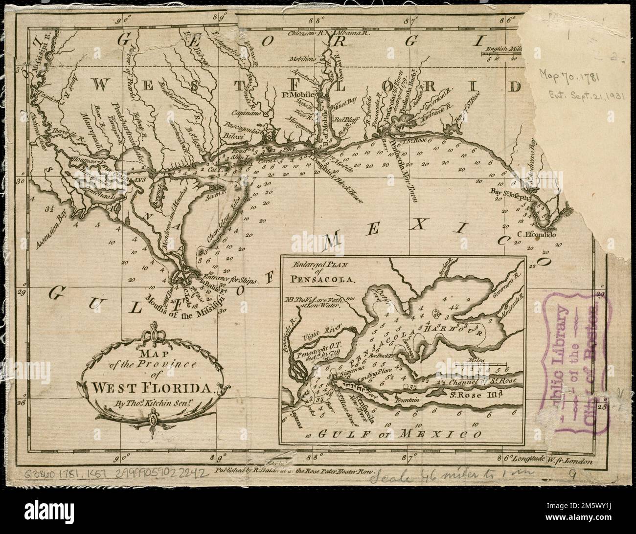 Map of the province of West Florida. Prime meridian: London. Depths ...