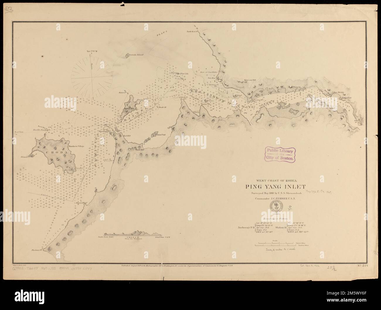 West coast of Korea, Ping Yang Inlet. Relief shown by hachures. Depths ...