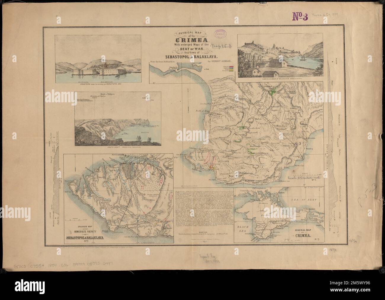 Physical map of the Crimea, with enlarged maps of the seat of war and ...