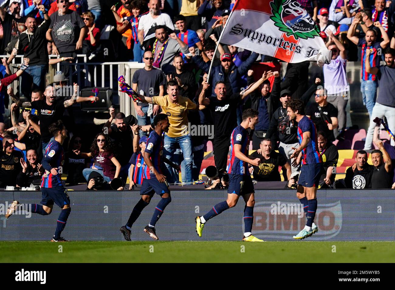 Marcos Alonso of FC Barcelona celebrates his goal during the La Liga ...