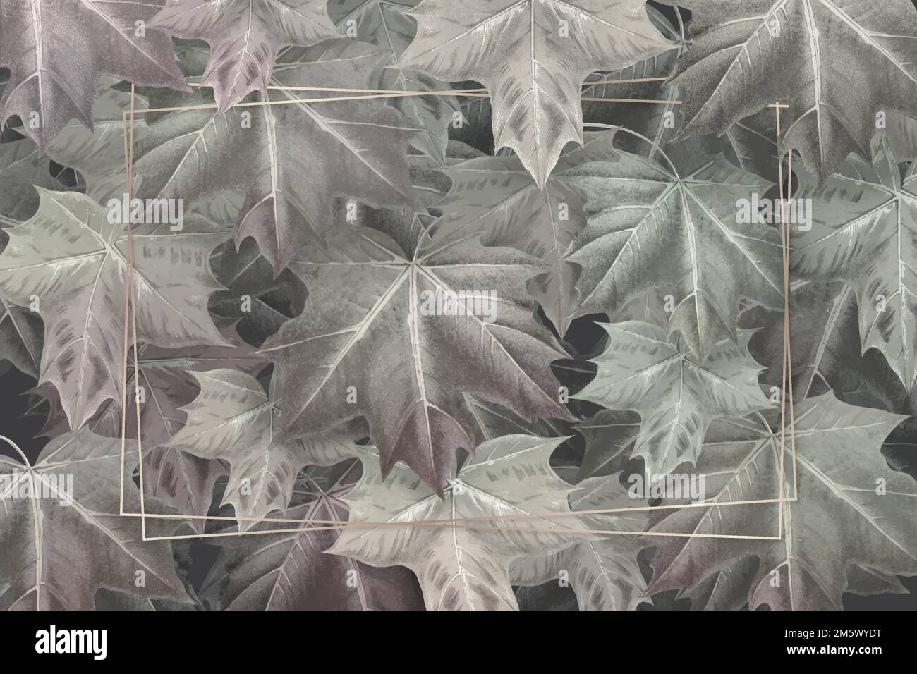 Rectangle gold frame on hand drawn autumn maple leaf patterned ...