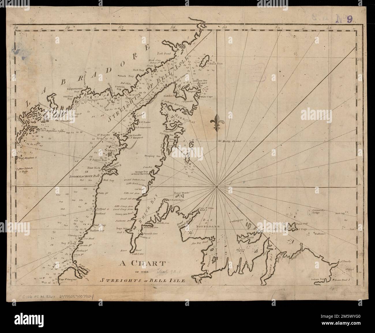 A chart of the Streights of Bell Isle. Depths shown by soundings. In ...
