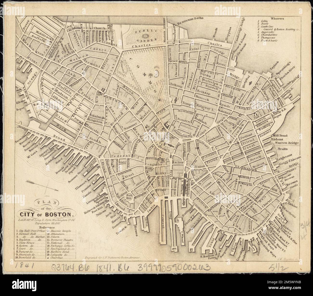Plan of the city of Boston. Oriented with north toward the bottom right ...
