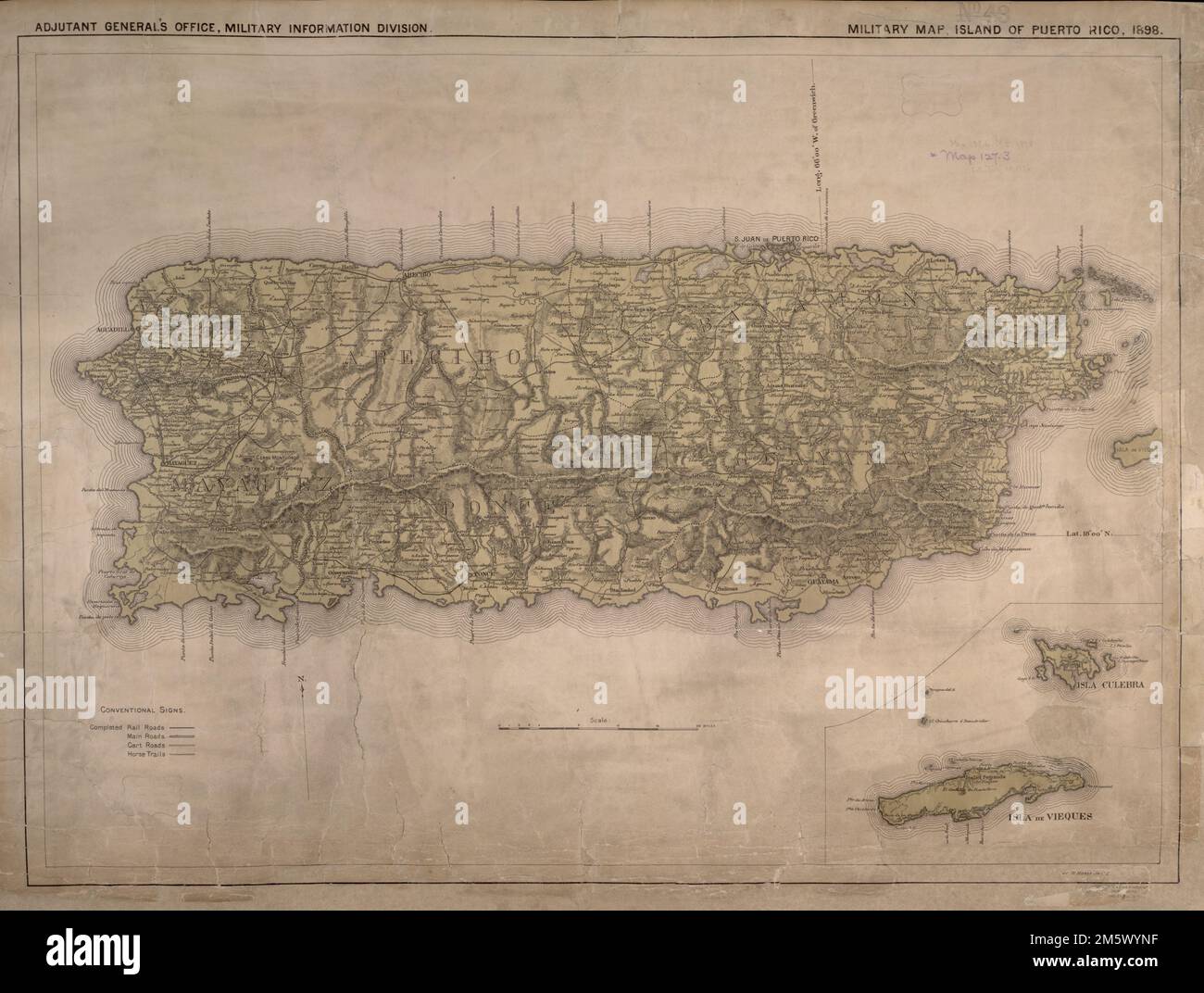 Military map, island of Puerto Rico. Relief shown by hachures. In upper ...