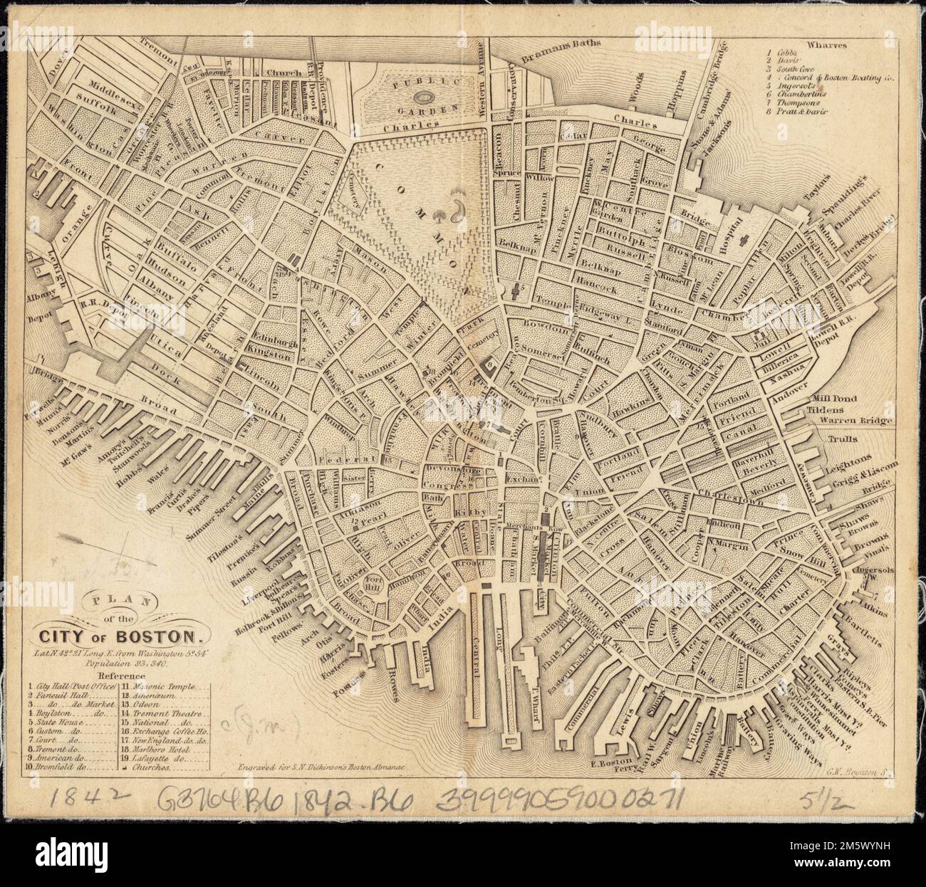Plan of the city of Boston. Oriented with north toward the lower right ...