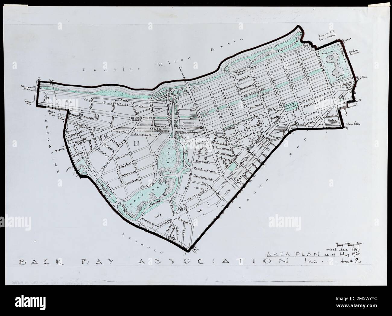 Area plan as of May 1962. Reproduction of a map showing the Back Bay ...