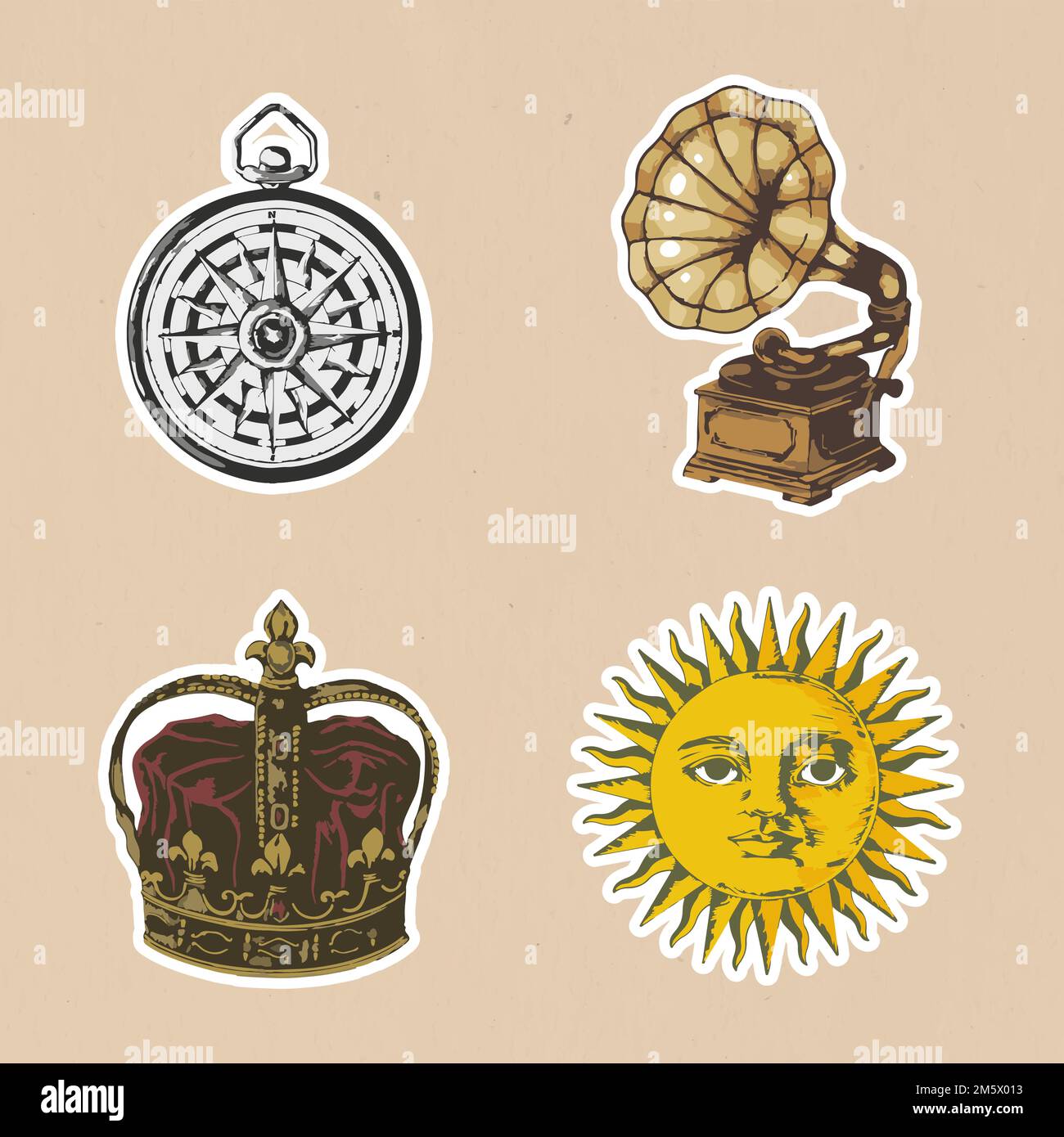 Vectorized object sticker with a white border set Stock Vector Image ...