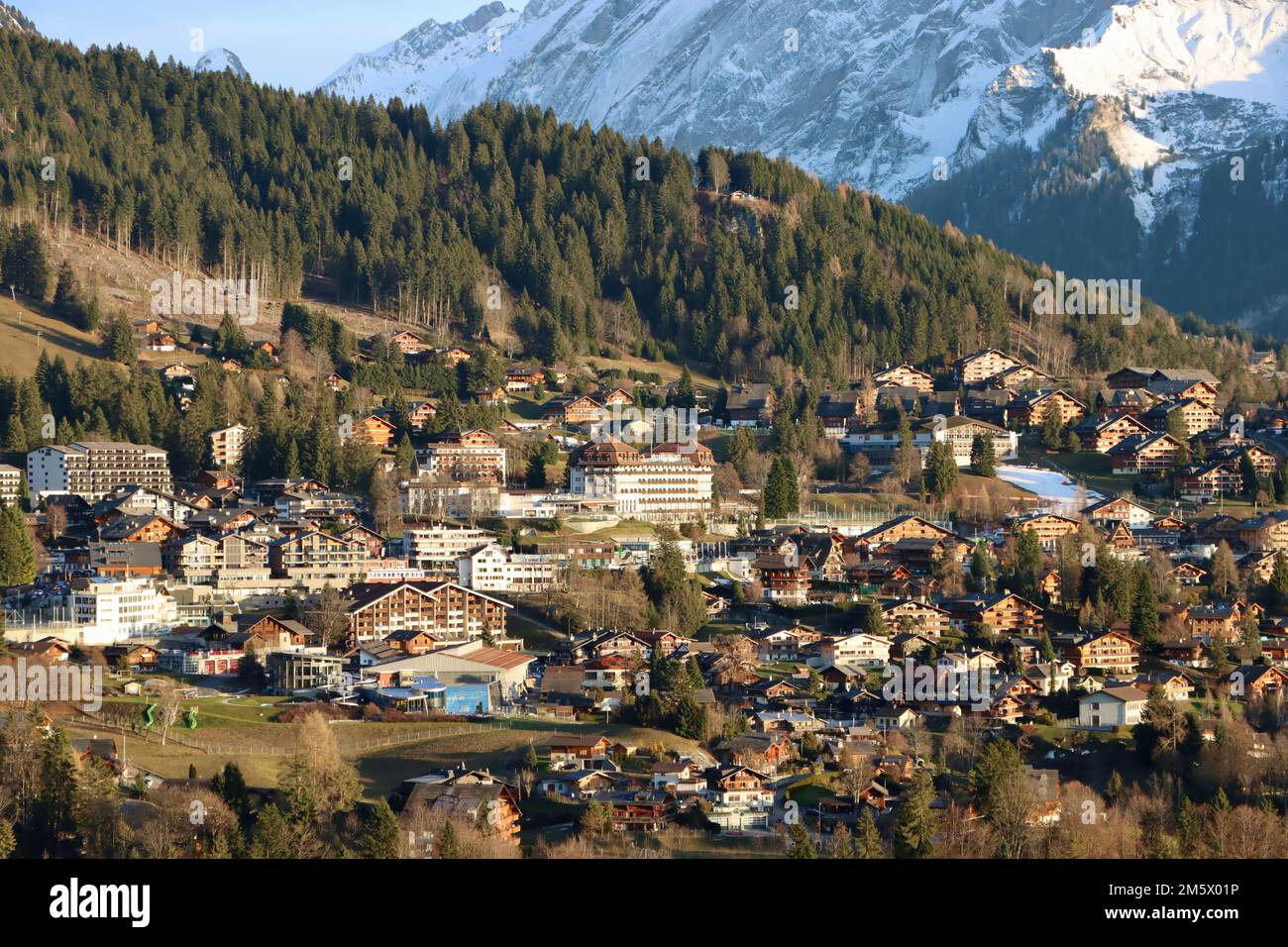 Villars sur Ollon without snow during end of December 2022. The white ...