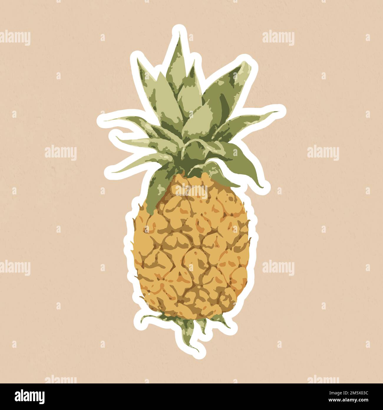 Vectorized pineapple sticker with white border on a beige background ...