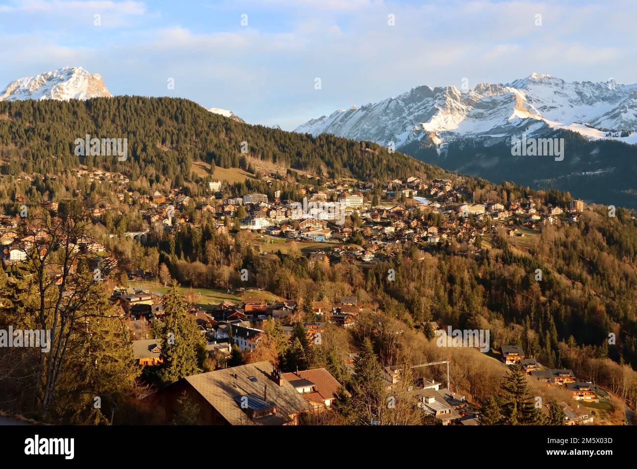 Villars sur Ollon without snow during end of December 2022. The white ...