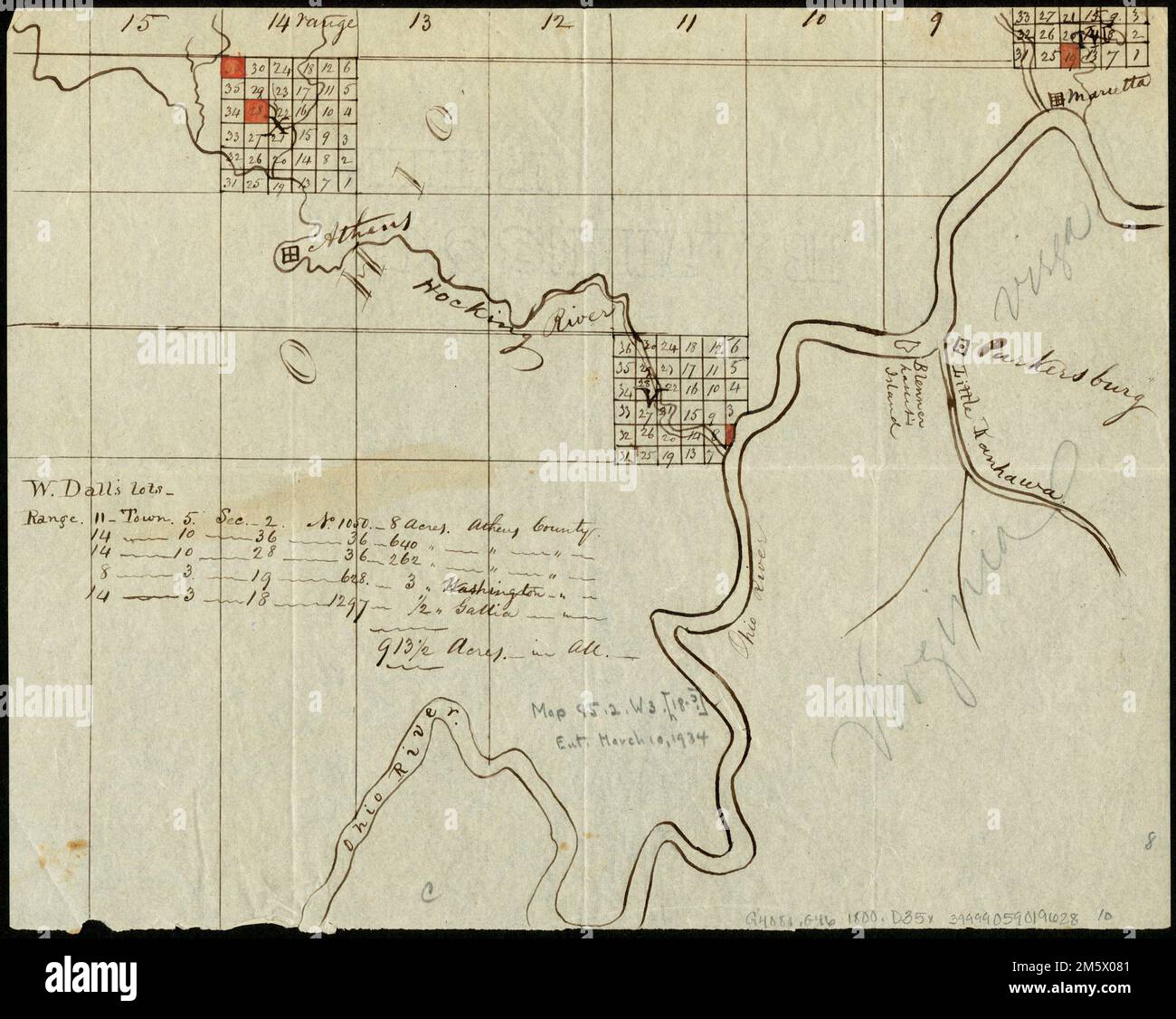 [Map of W. Dall's lots in Athens County, Washington County, and Gallia ...