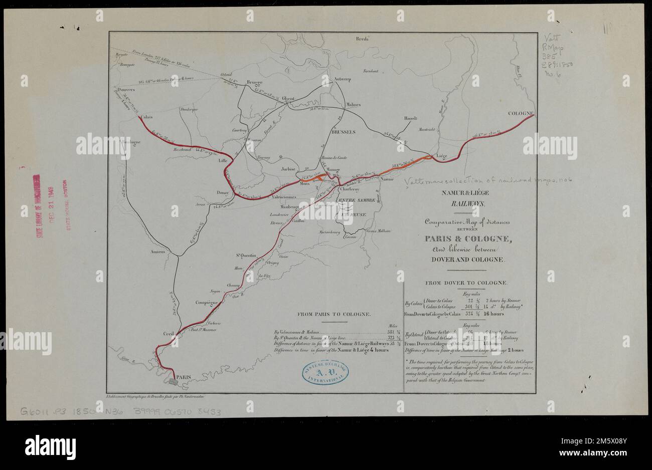 Comparative map of distances between Paris & Cologne, and likewise ...