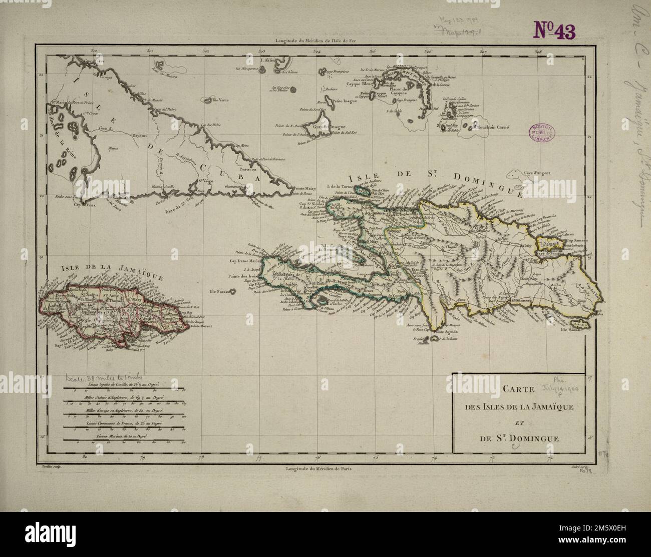Carte des isles de la Jamaïque et de St. Domingue. Relief shown ...