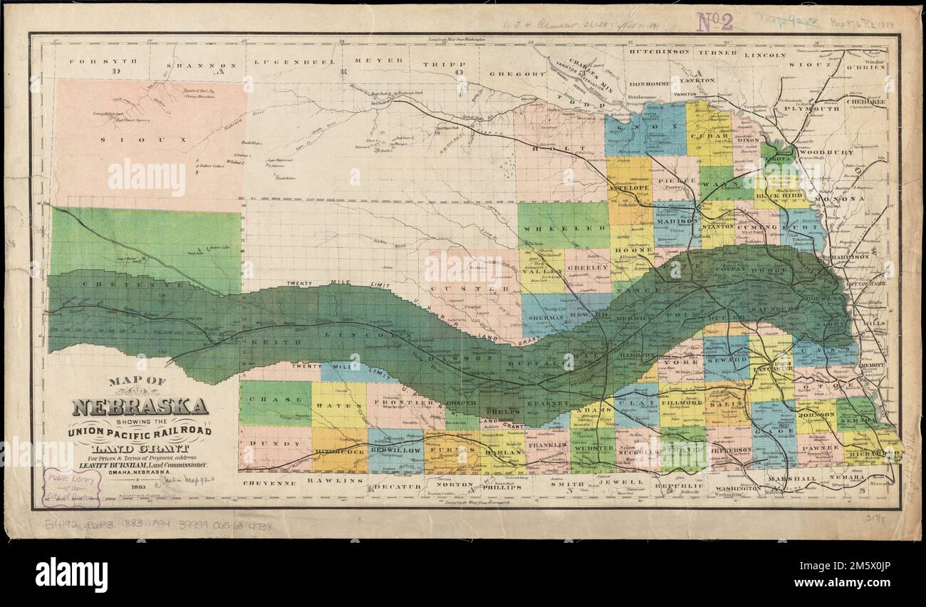 Map of Nebraska showing the Union Pacific Railroad land grant. Relief ...