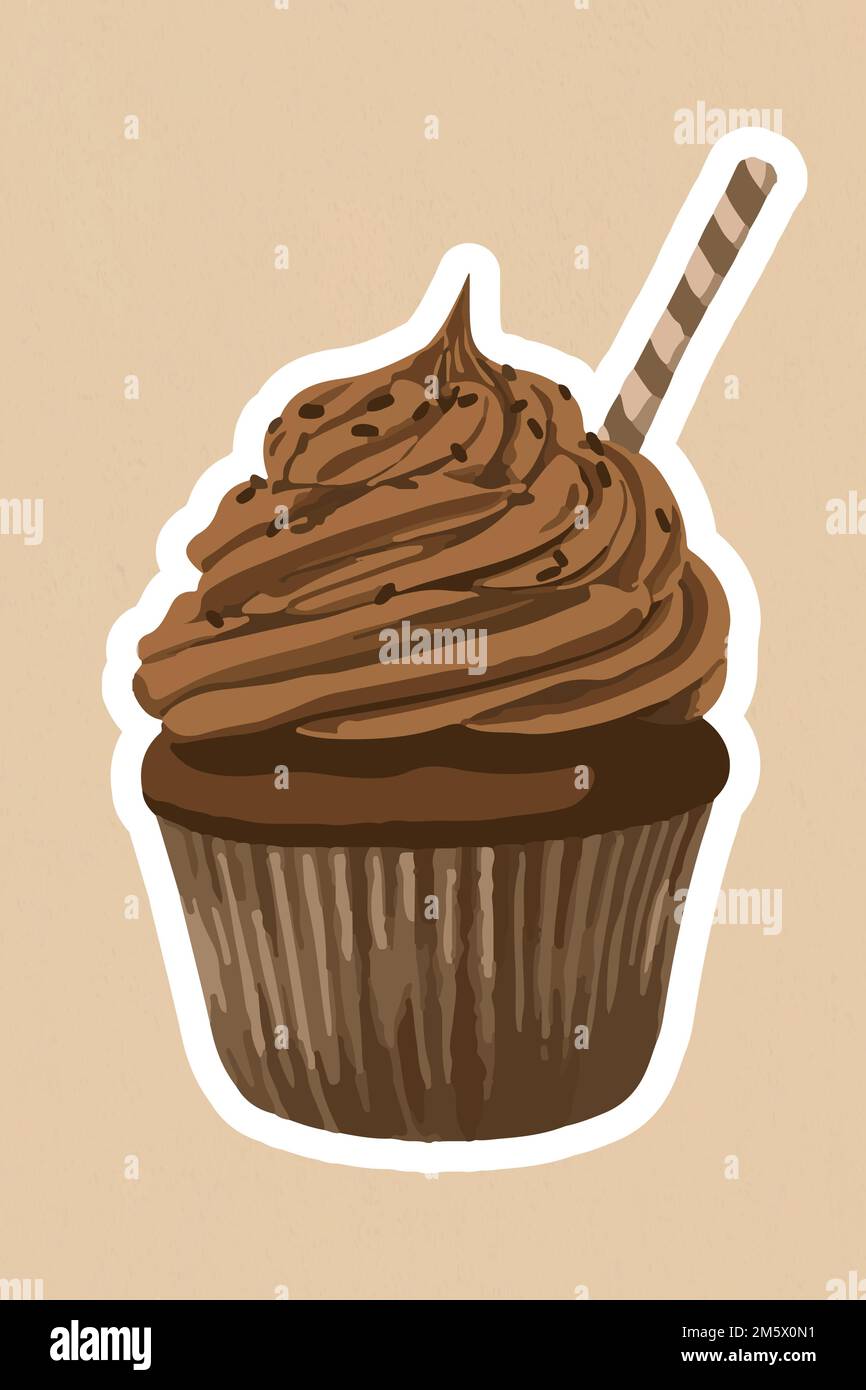 Vectorized chocolate cupcake sticker overlay with a white border design ...