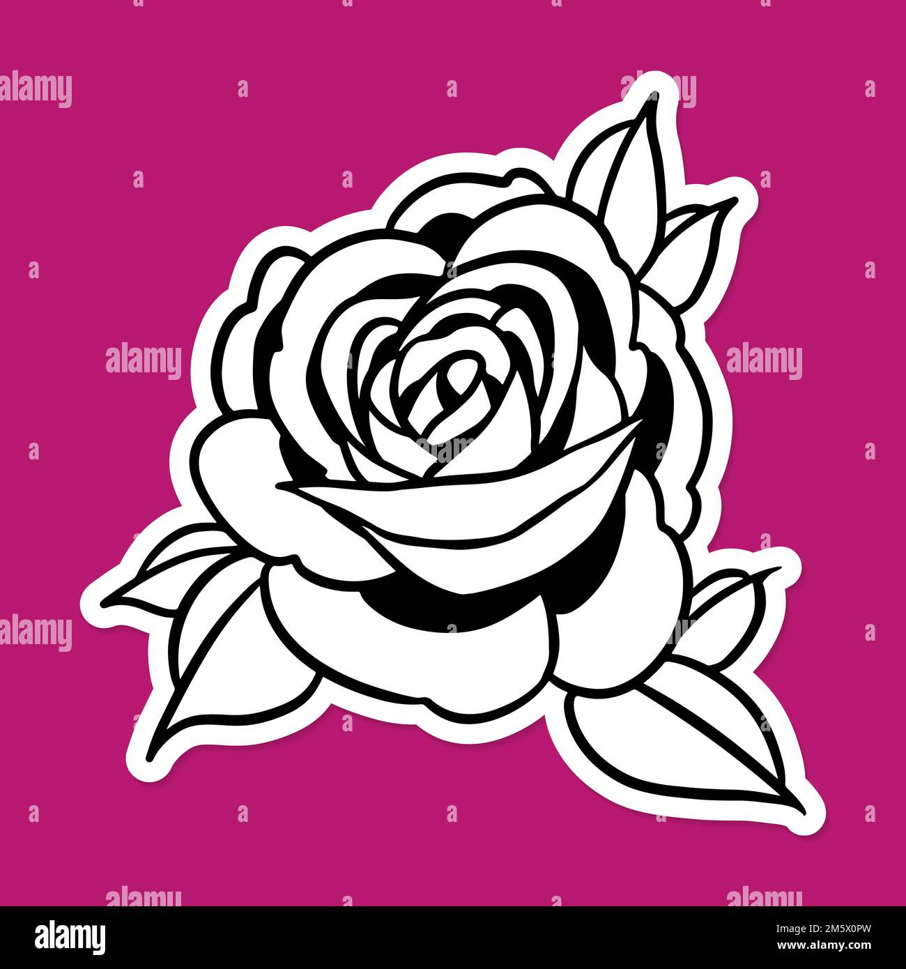 Rose sticker with a white border on a magenta background vector Stock ...