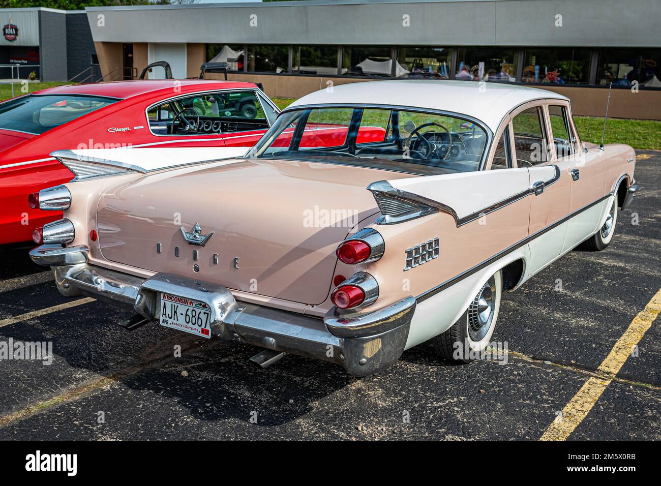 Iola, WI - July 07, 2022: High perspective rear corner view of a 1959 ... Iola, WI - July 07, 2022: High perspective rear corner view of a 1959 ...