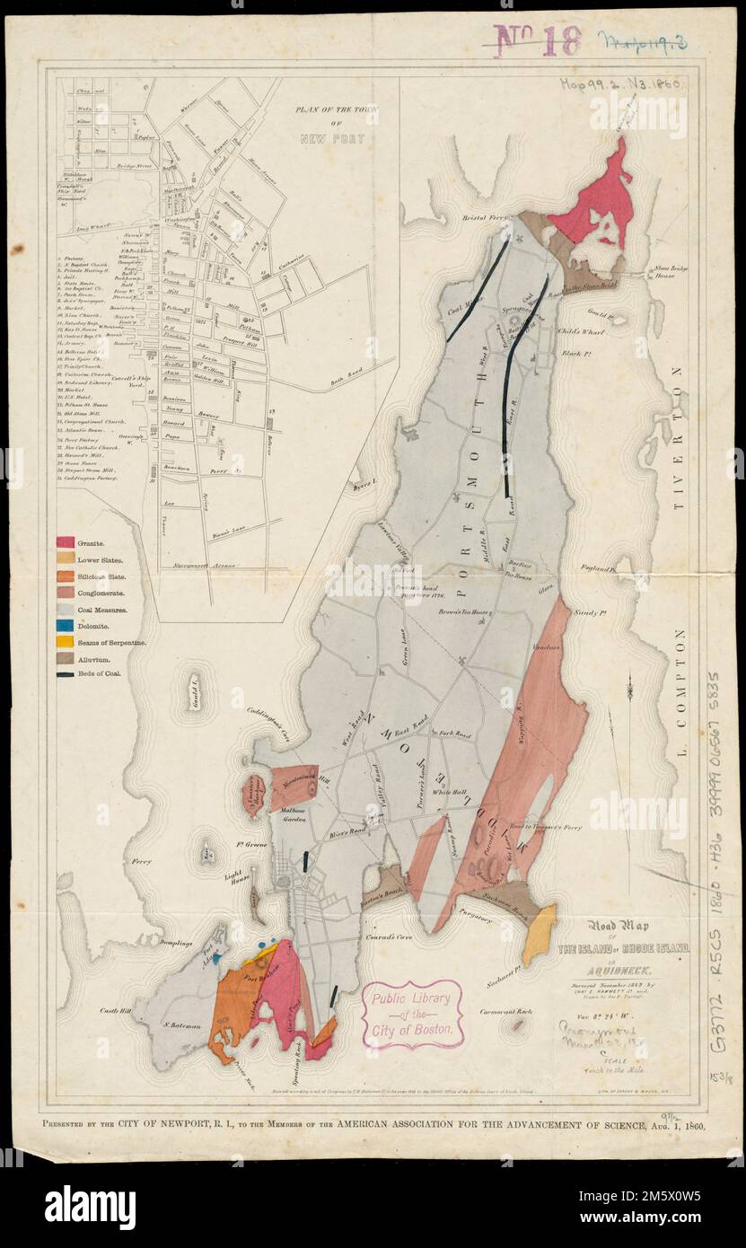 Road map of the island of Rhode Island, or Aquidneck. Shows geology ...