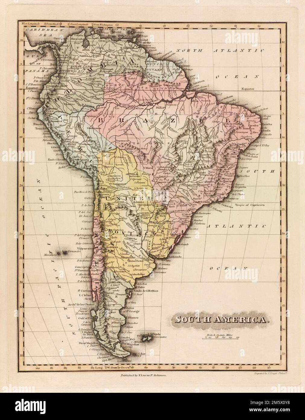 South America. Relief shown pictorially. Prime meridians: Greenwich and ...
