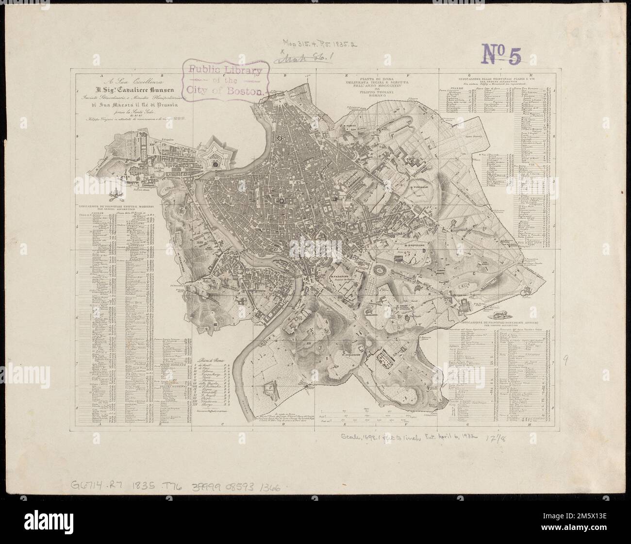 Pianta di Roma. Relief shown by hachures. Includes indexes. Includes ...