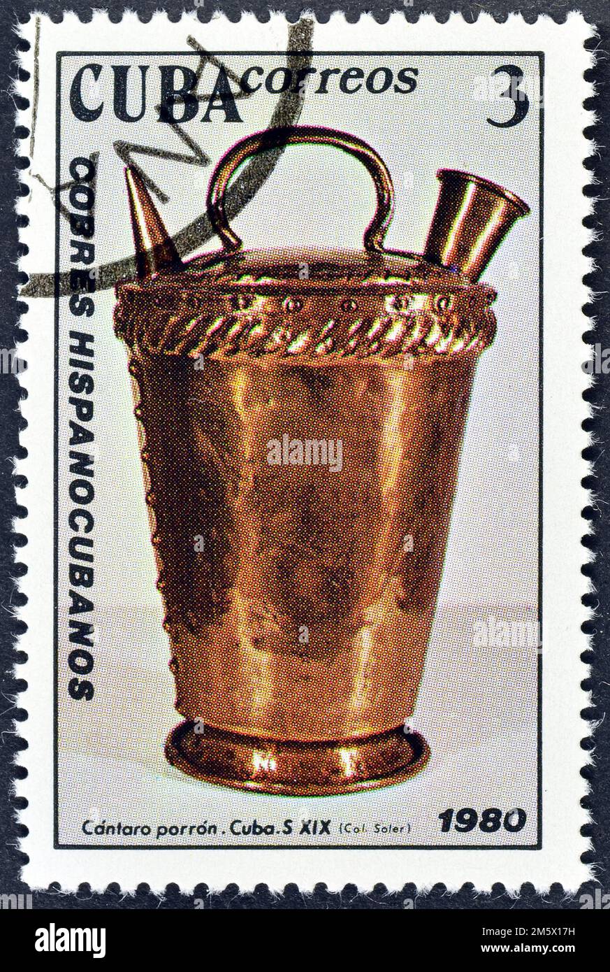 Cancelled postage stamp printed by Cuba, that shows Pitcher, Spanish ...