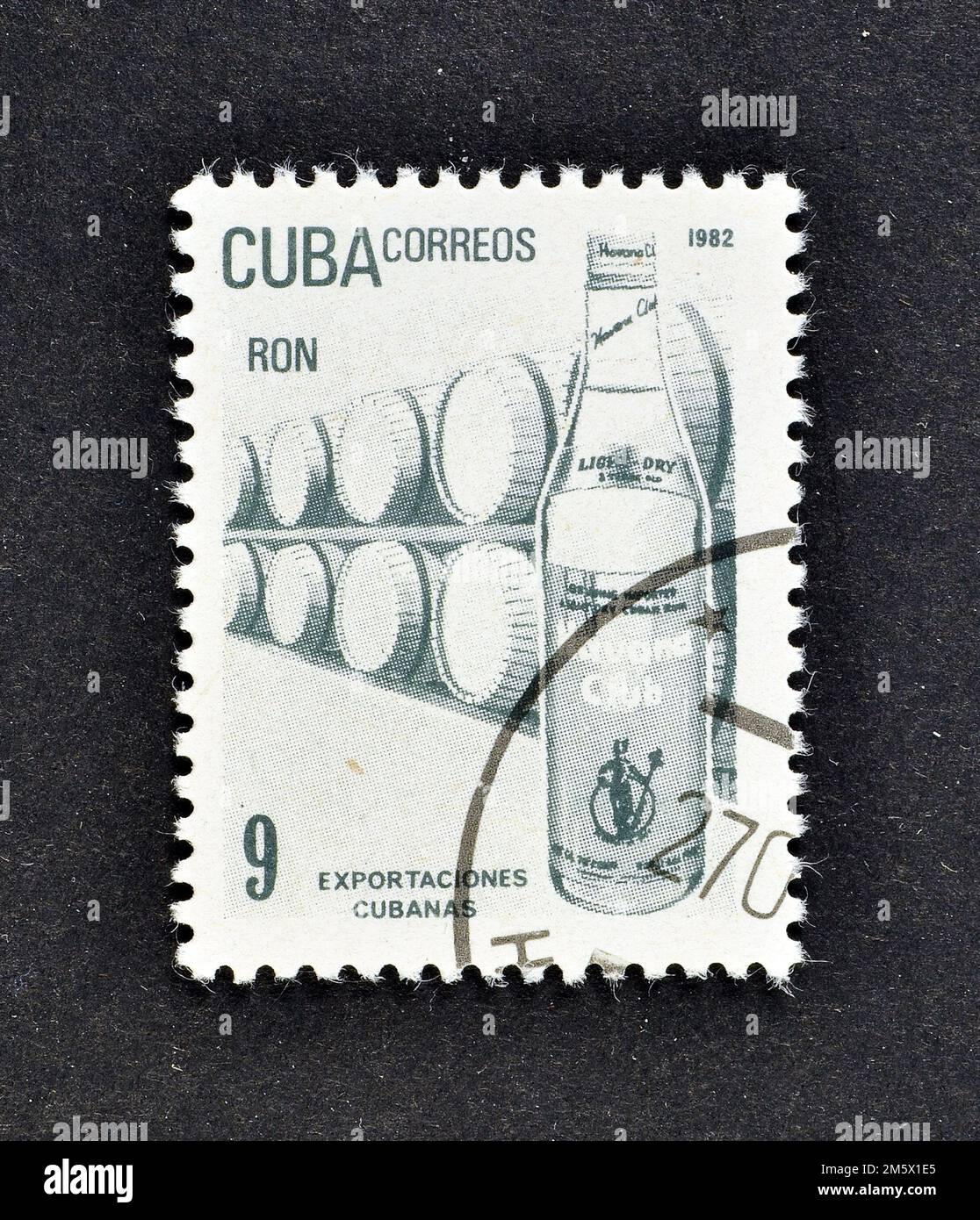 Cancelled postage stamp printed by Cuba, that shows Rum, exports, circa ...