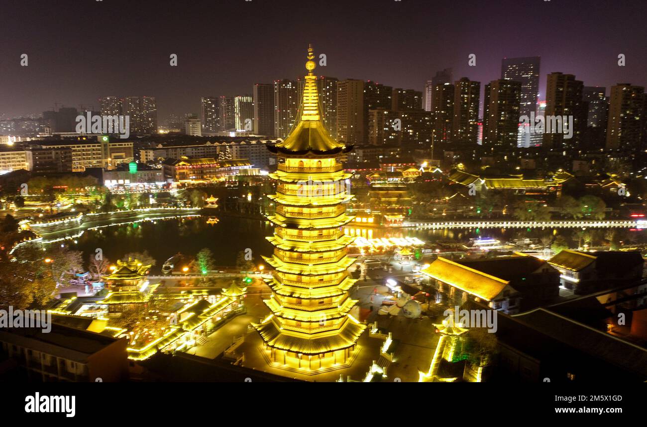 HUAI'AN, CHINA - DECEMBER 31, 2022 - Aerial photo shows the brightly ...