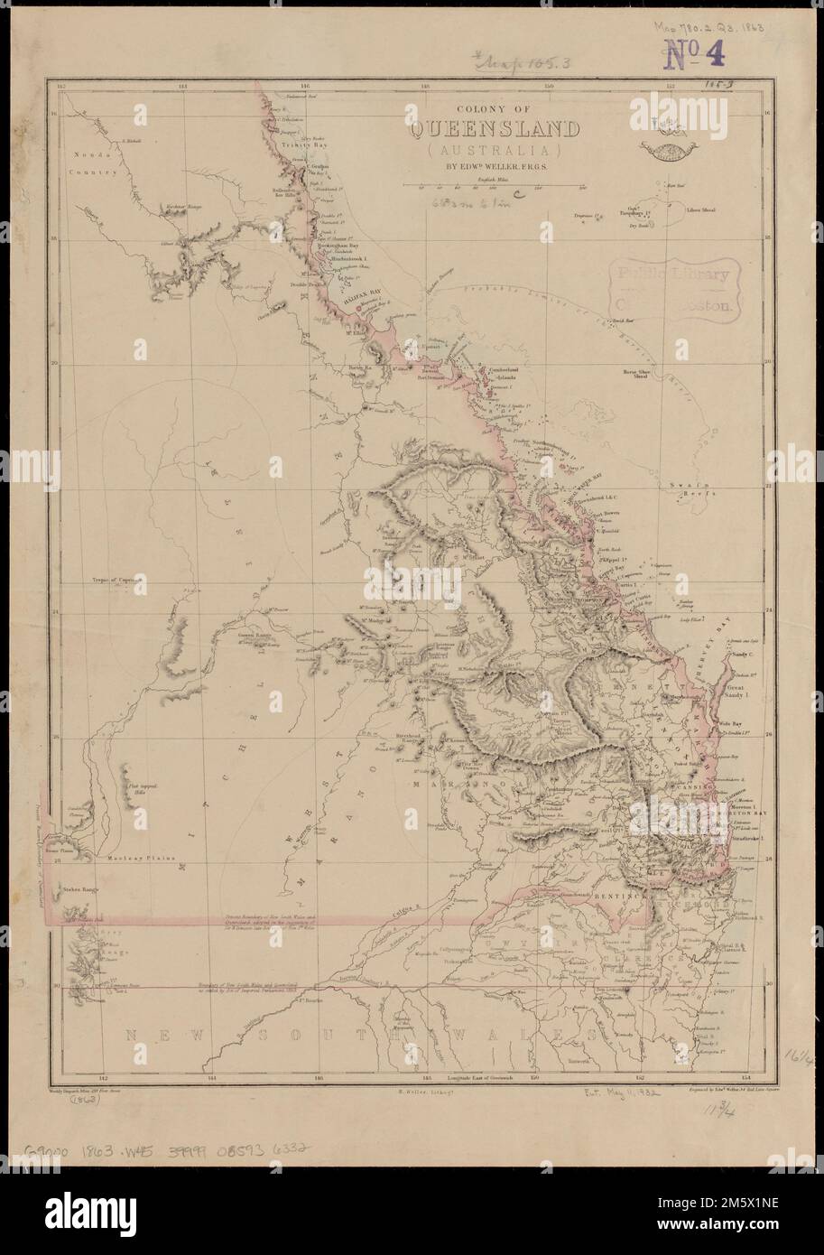 Colony of Queensland (Australia). Map showing towns, counties, rivers ...