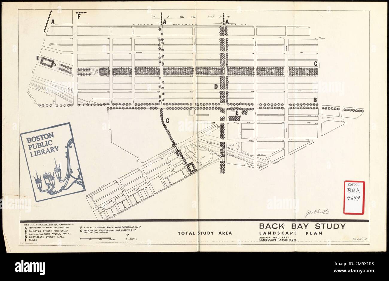 Back Bay study landscape plan. Oriented with north to the upper right ...