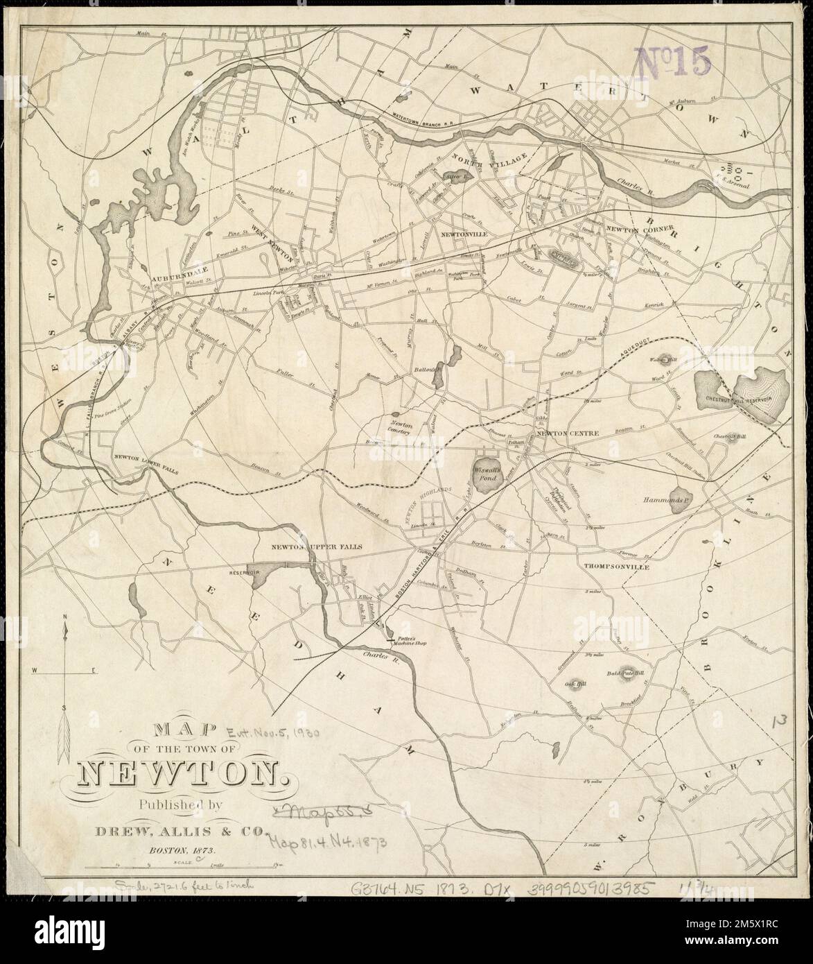 Map of the town of Newton. Relief shown by hachures. Distance from ...