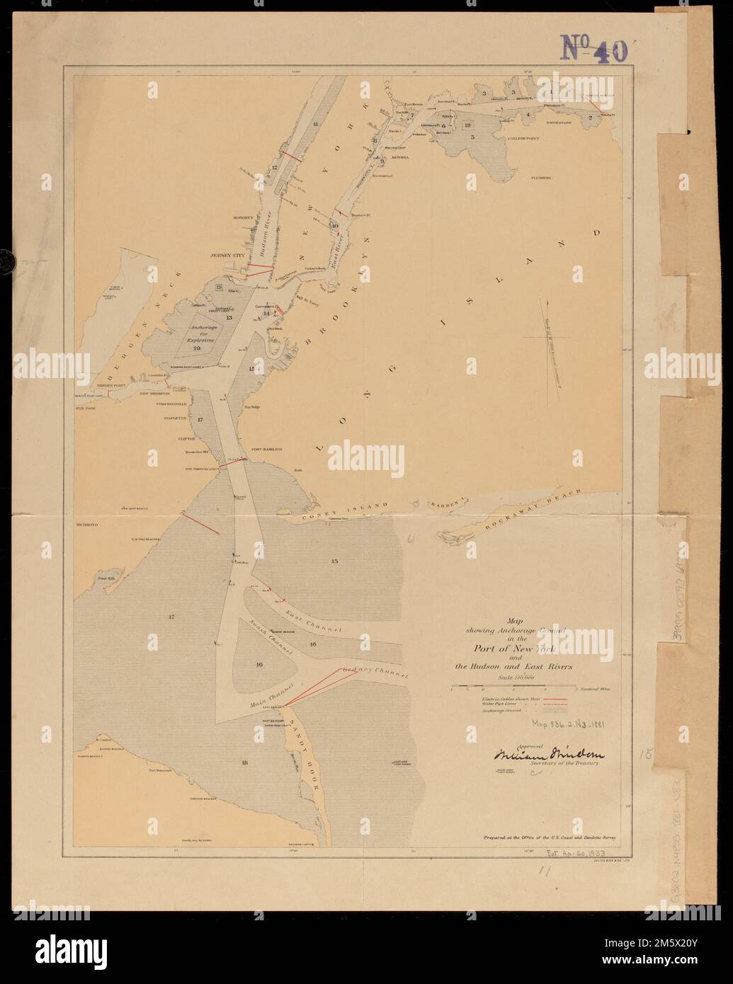 Map showing anchorage ground in the Port of New York and the Hudson and ...