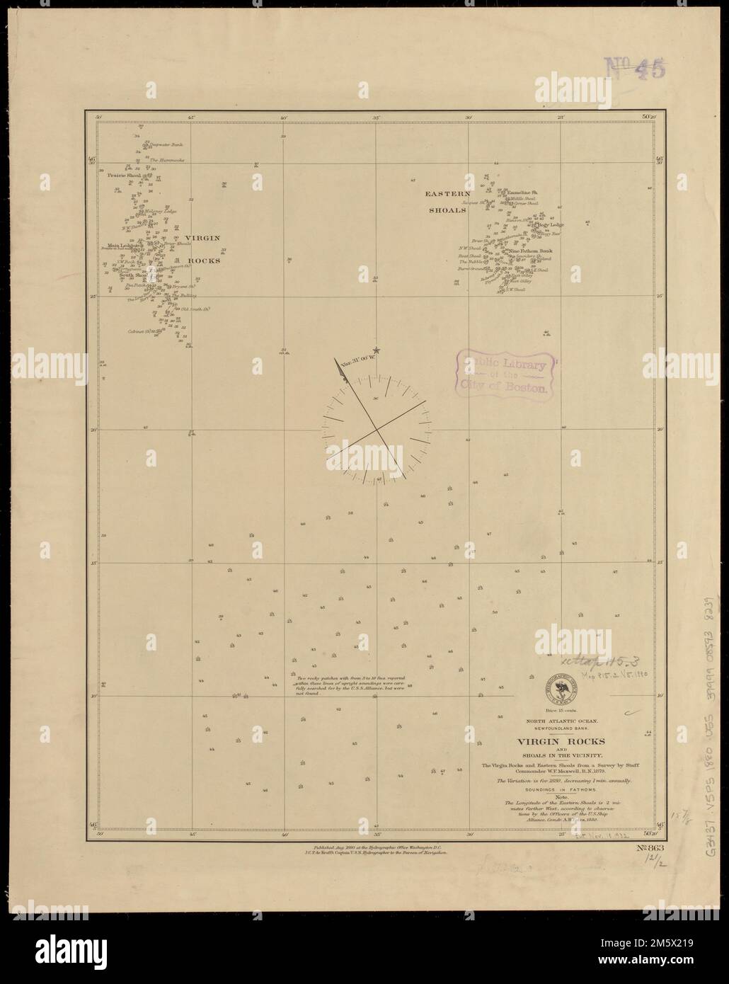 North Atlantic Ocean, Newfoundland Bank, Virgin Rocks and shoals in the ...