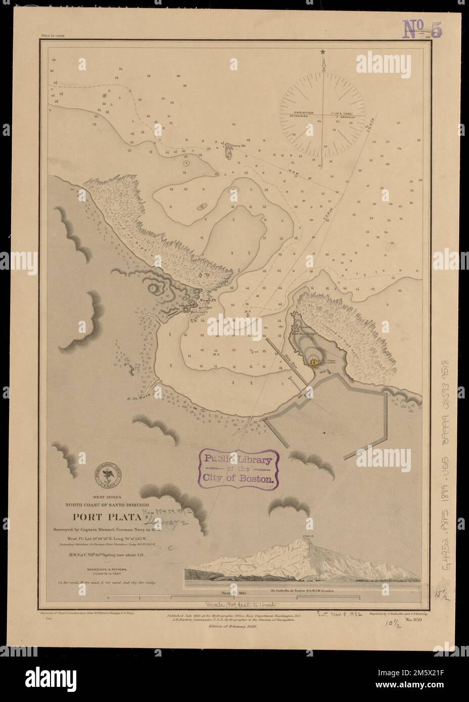 West Indies, north coast of Santo Domingo, Port Plata. Relief shown by ...