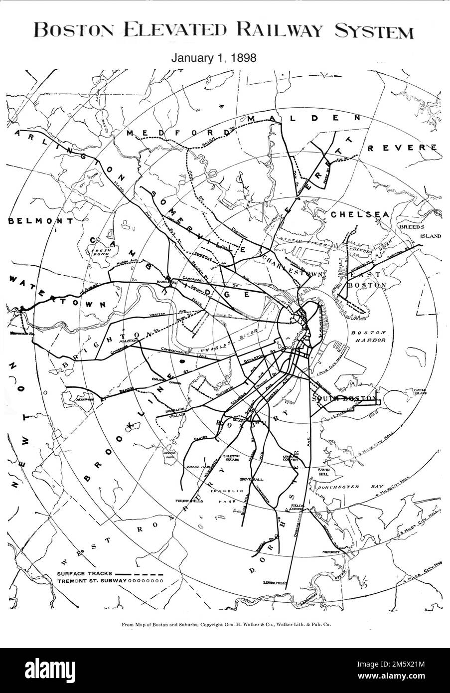 Boston Elevated Railway system. Shows surface tracks and Tremont St ...