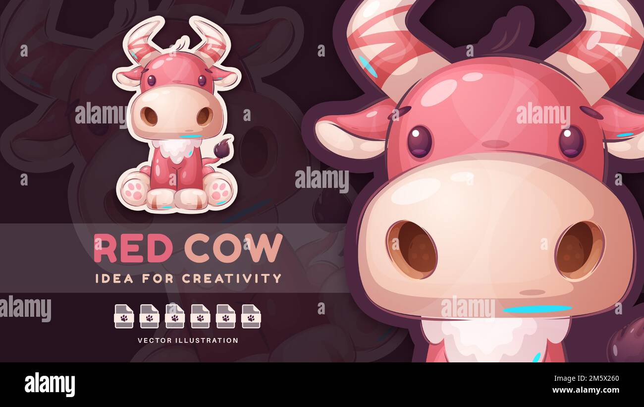 Sticker cartoon character adorable cow, pretty animal idea for print t ...