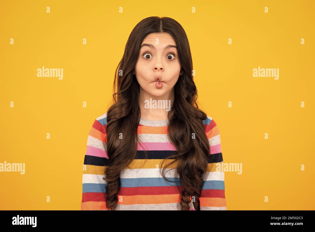 Kids mouth with fun lips shape. Adorable little girl surprised and ...