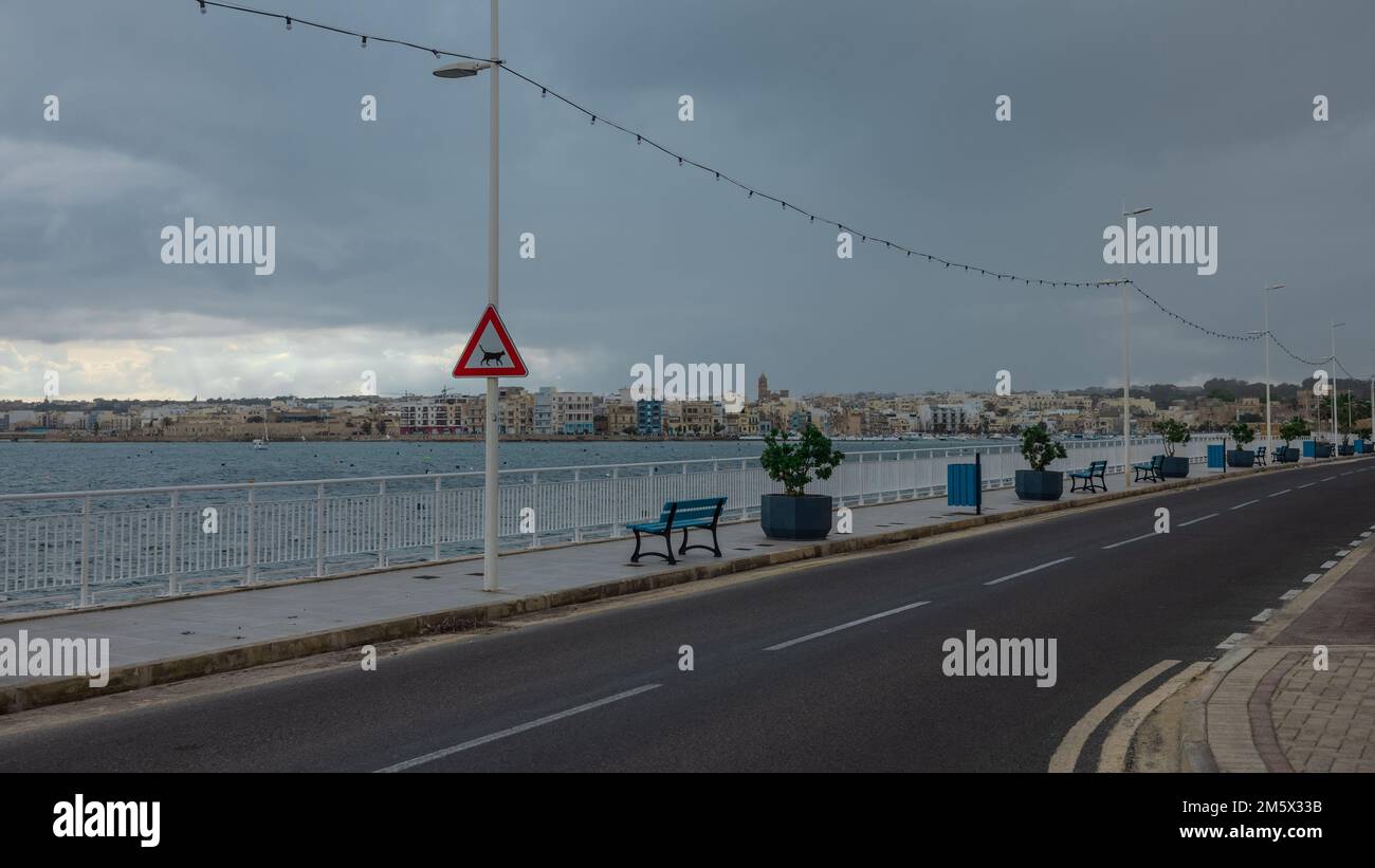 Warning, cats on the road sign while entering the city of Birzebbuga by ...