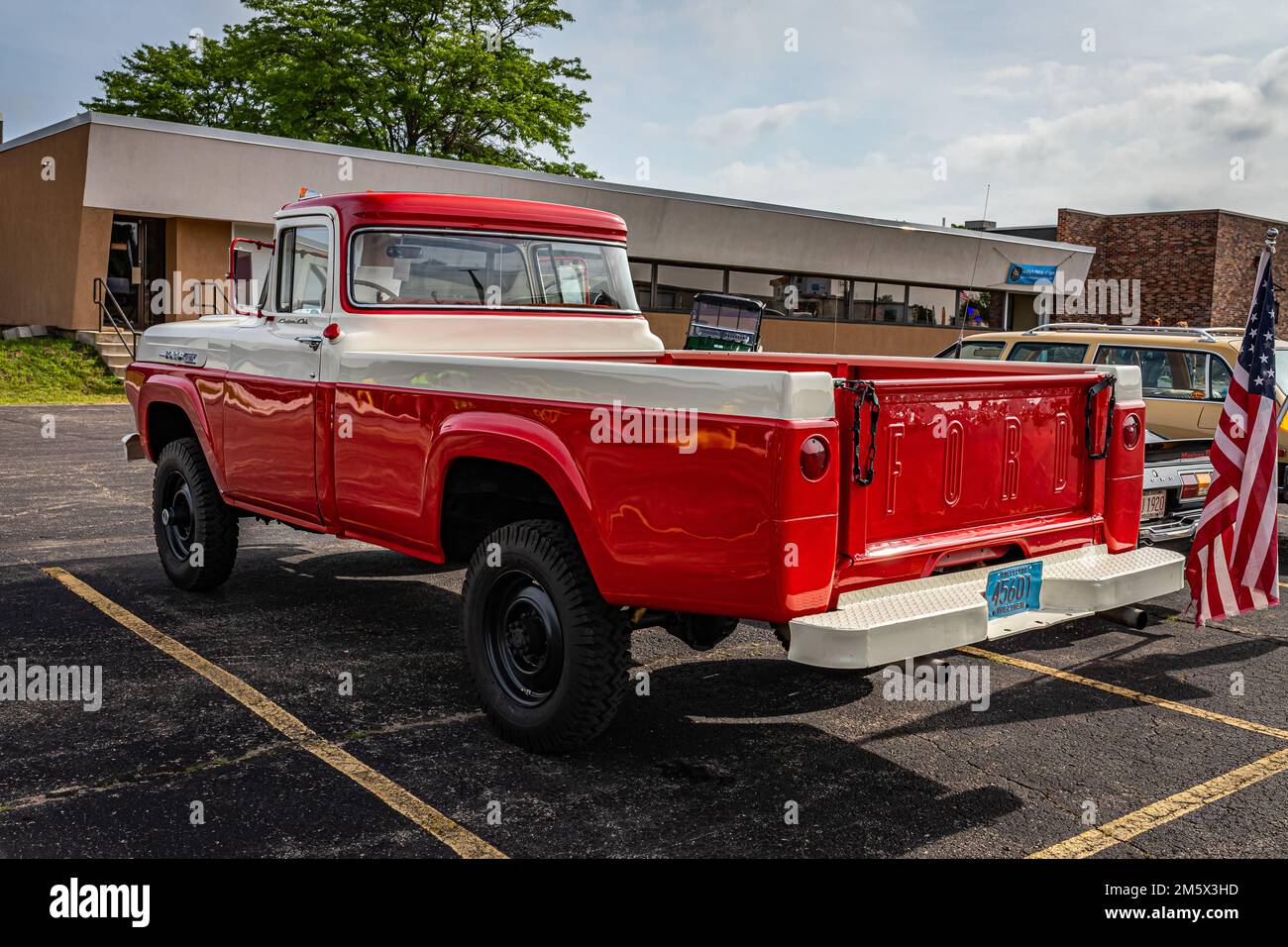 Iola, WI - July 07, 2022: High perspective rear corner view of a 1960 ...